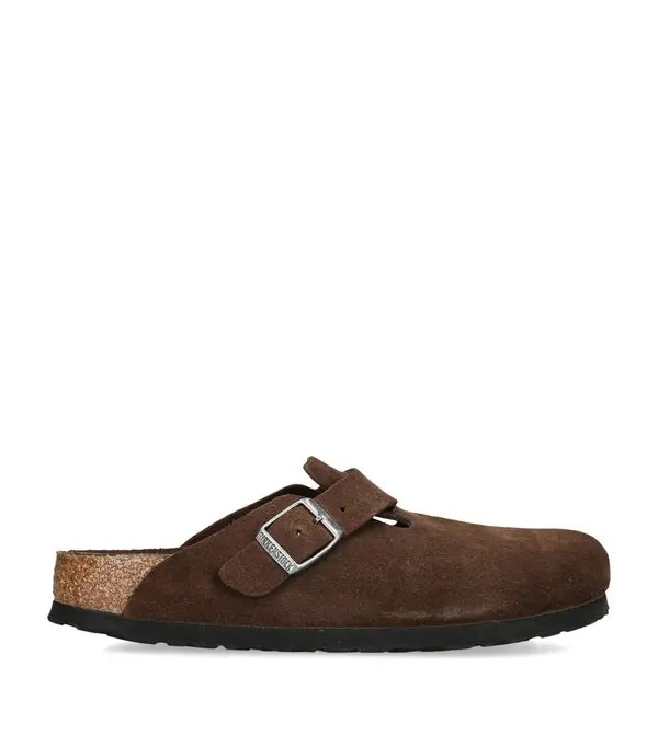 BIRKENSTOCK Suede Boston Clogs With Buckle Fastening - Brown