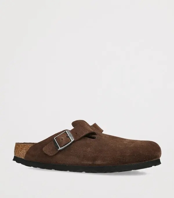 BIRKENSTOCK Suede Boston Clogs With Buckle Fastening - Brown