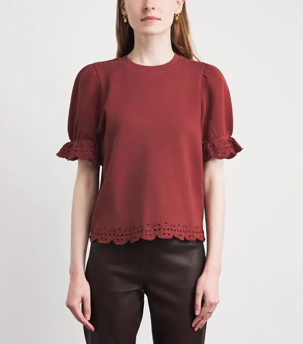 Paige Cotton Ciabatta Top With Puff Sleeves And Eyelet Trim