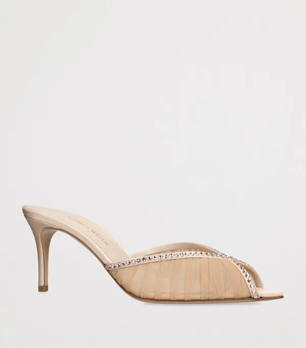 ANDREA WAZEN Embellished Lace Katy Heeled Mules 75 - Nude