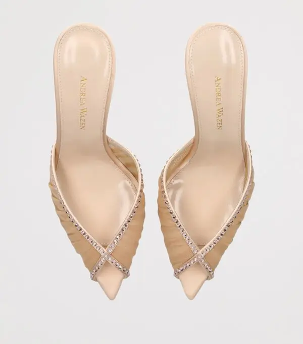 ANDREA WAZEN Embellished Lace Katy Heeled Mules 75 - Nude