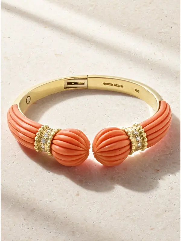 ELEUTERI David Webb Vintage 1980s 18-karat Gold, Coral And Diamond Bracelet - Orange