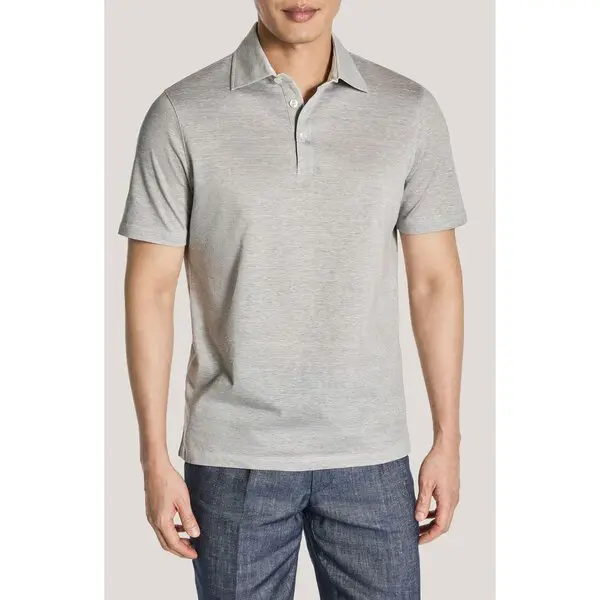 JACK VICTOR Davis Cotton & Linen Polo - Light Grey