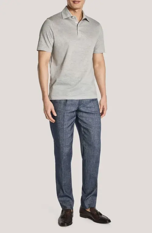 JACK VICTOR Davis Cotton & Linen Polo - Light Grey