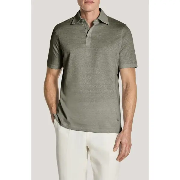 JACK VICTOR Davis Cotton & Linen Polo - Olive