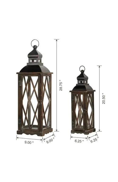 GLITZHOME Set Of 2 Oversize Farmhouse Hanging Candle Holders Decorative Floor Lanterns