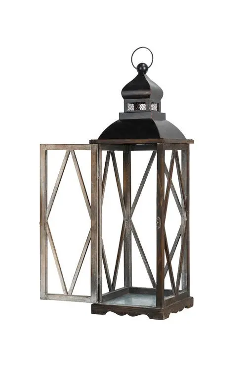 GLITZHOME Set Of 2 Oversize Farmhouse Hanging Candle Holders Decorative Floor Lanterns