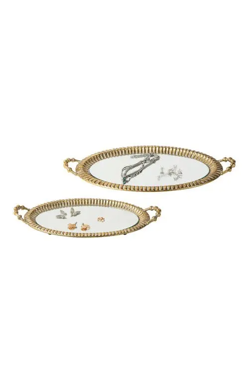GLITZHOME Set Of 2 Oval Metal Mirrored Decorative Tray With Handles - Gold