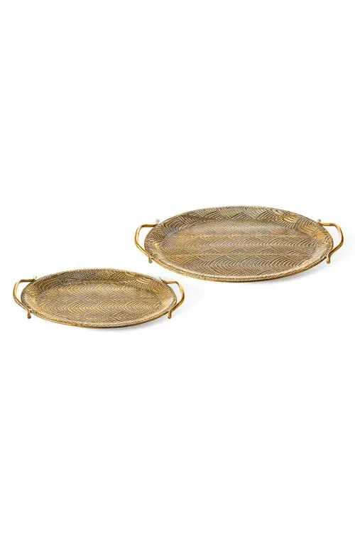 GLITZHOME Set Of 2 Metal Decorative Tray With Handles - Gold