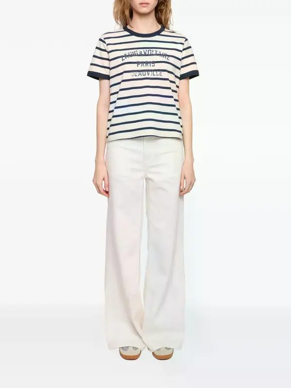 Zadig&Voltaire Striped Logo Print T-shirt - Neutrals