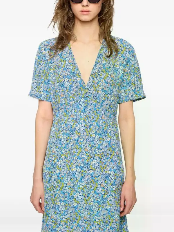 Zadig&Voltaire Rhodral Floral-print V-neck Midi Dress - Blue