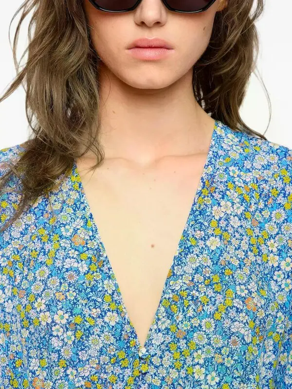 Zadig&Voltaire Rhodral Floral-print V-neck Midi Dress - Blue