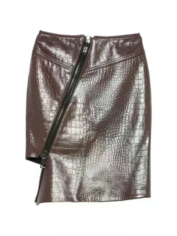 MITILIANE COUTURE Croc-effect Leather Skirt With Asymmetric Zip - Red