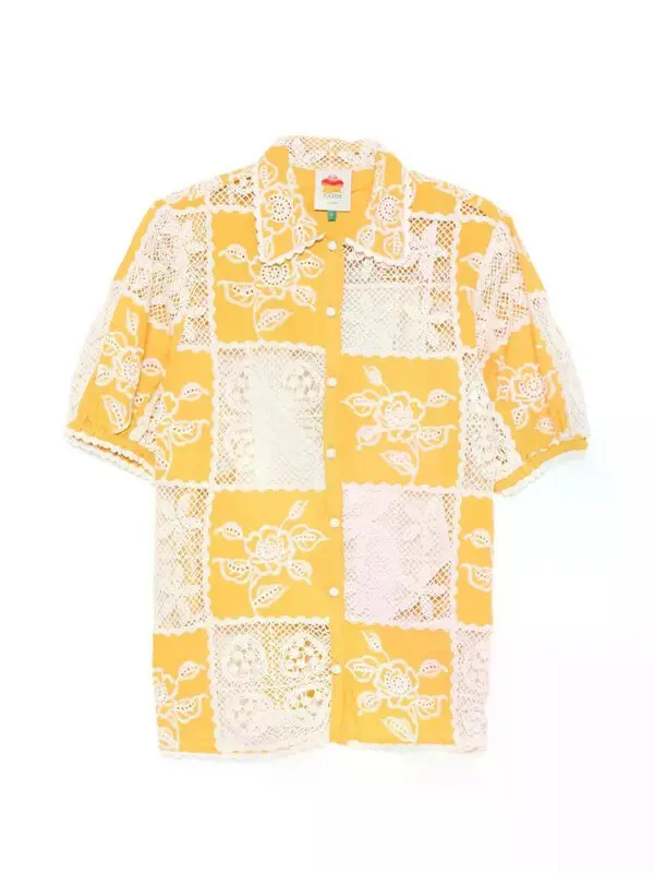 Farm Rio Patchwork Floral-embroidered Shirt - Yellow