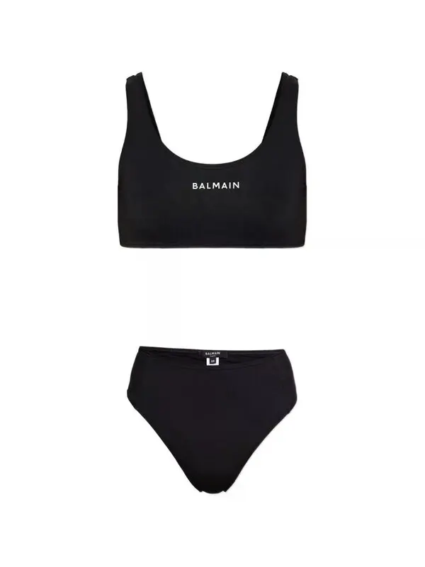 Balmain Logo Print Bikini - Black