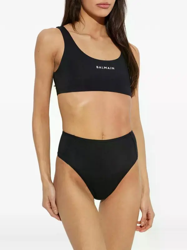 Balmain Logo Print Bikini - Black