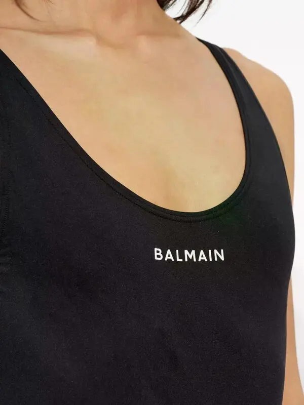 Balmain Logo Print Scoop Neck Swimsuit