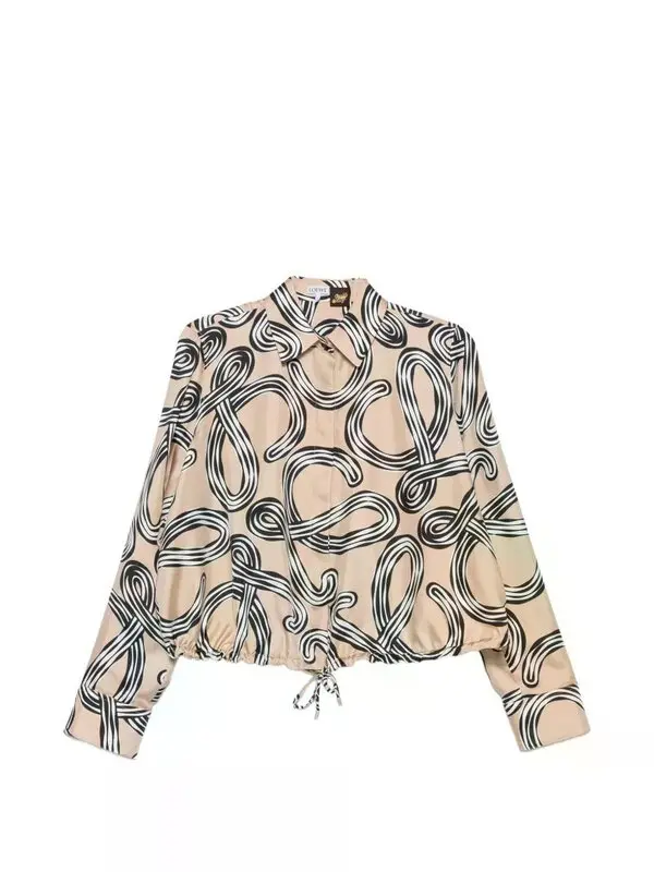 Loewe Anagram Print Silk Shirt - Neutrals
