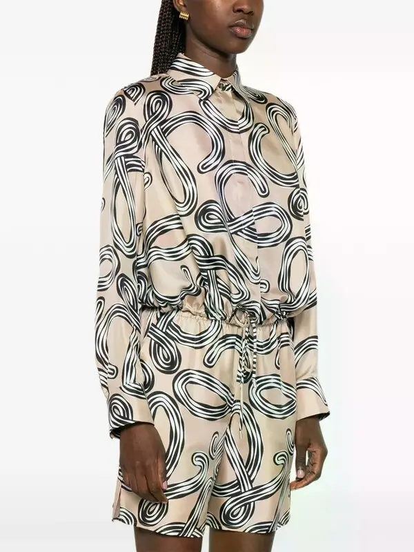 Loewe Anagram Print Silk Shirt - Neutrals