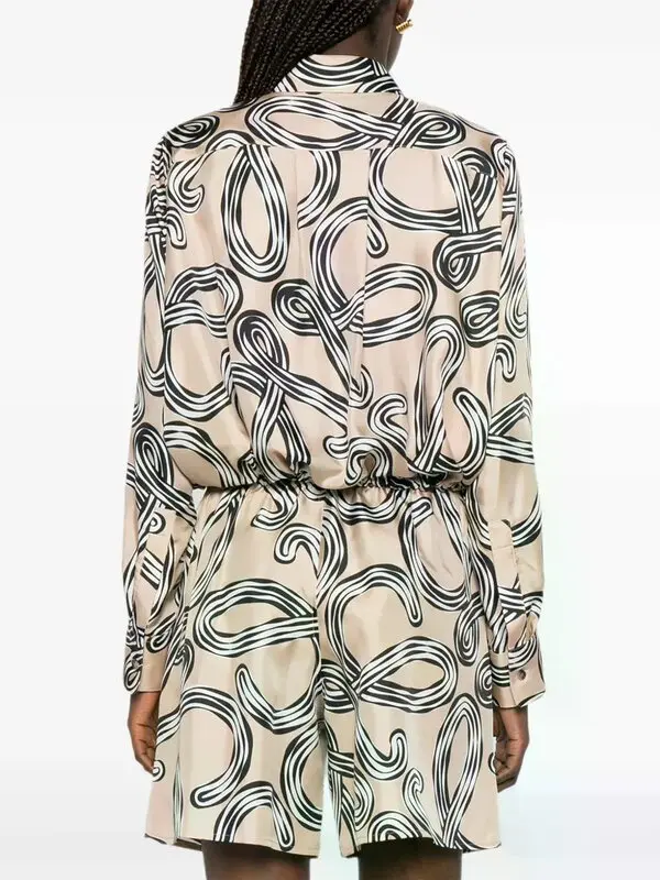 Loewe Anagram Print Silk Shirt - Neutrals