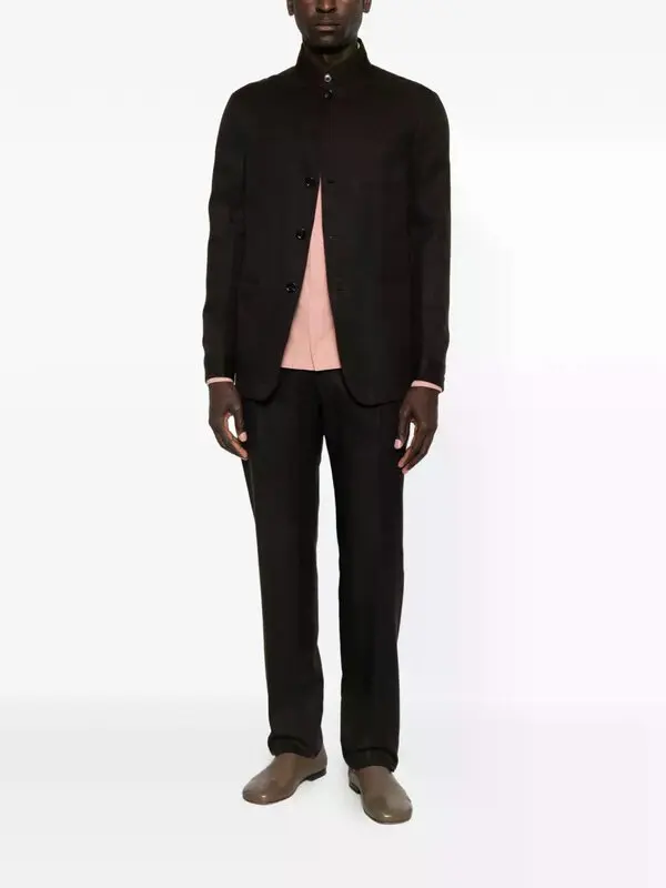 Zegna Mandarin Collar Buttoned Jacket - Brown