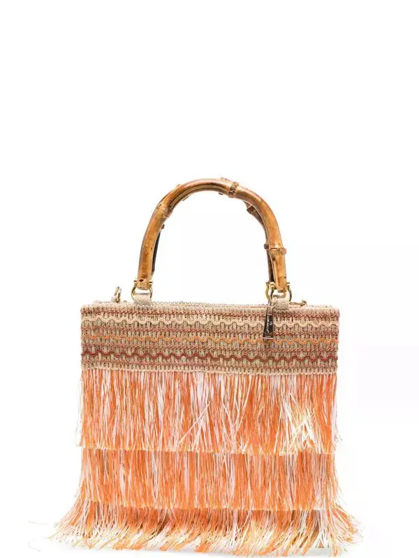 LA MILANESA Media Orchidea Fringed Tote Bag - Orange