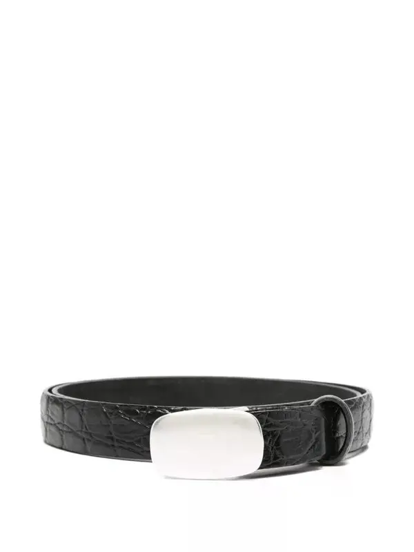 ALBERTO LUTI Croc-effect Leather Belt With Silver-tone Hardware - Black