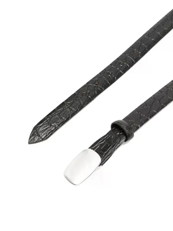 ALBERTO LUTI Croc-effect Leather Belt With Silver-tone Hardware