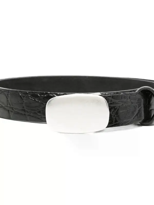 ALBERTO LUTI Croc-effect Leather Belt With Silver-tone Hardware