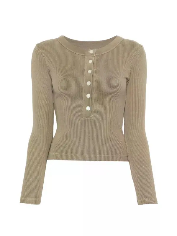Citizens Of Humanity Ribbed Knit Henley Top - Green