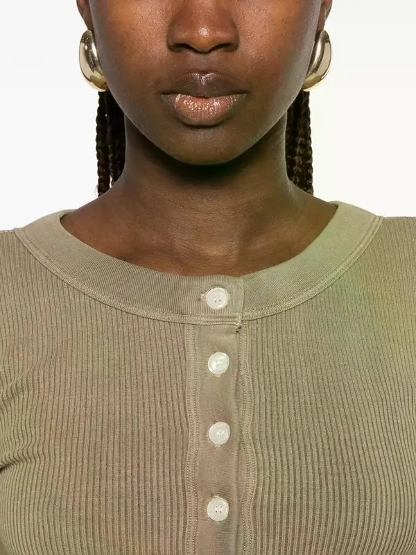 Citizens Of Humanity Ribbed Knit Henley Top - Green