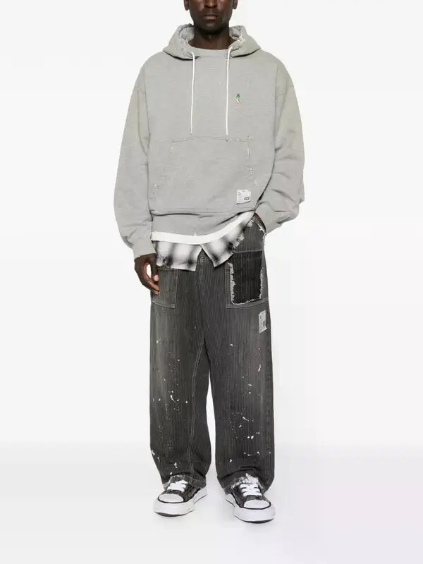 Mihara Yasuhiro Paint-splatter Distressed Pinstripe Jeans - Grey