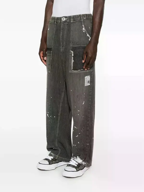 Mihara Yasuhiro Paint-splatter Distressed Pinstripe Jeans - Grey