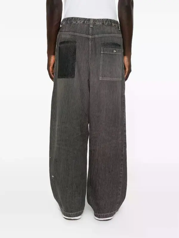Mihara Yasuhiro Paint-splatter Distressed Pinstripe Jeans - Grey