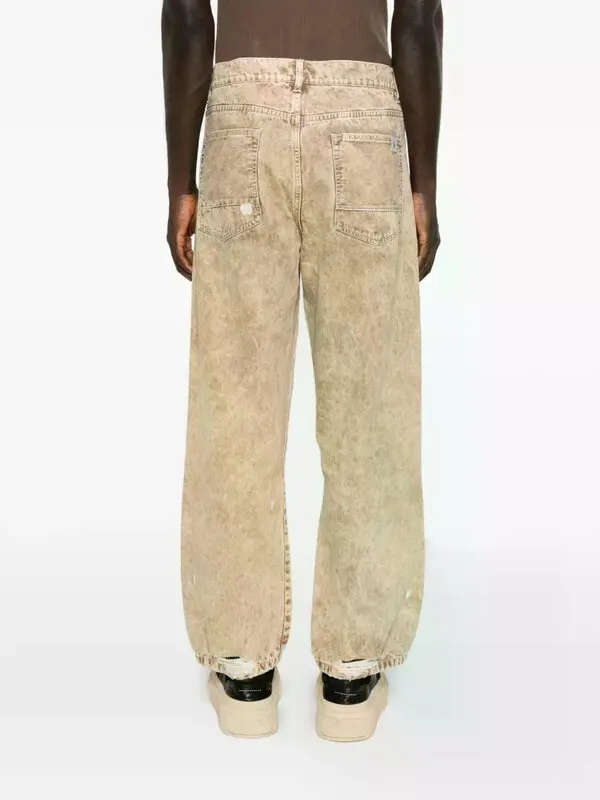 TRC Distressed Elasticated-cuff Wide-leg Jeans
