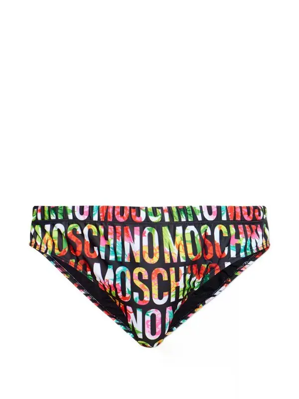 Moschino Logo-print Floral-pattern Swim Briefs - Black