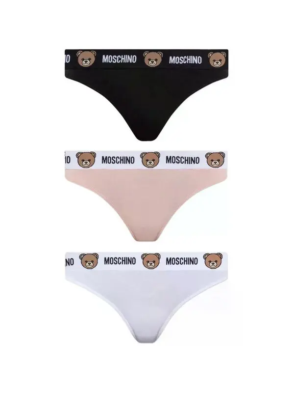 Moschino Teddy Bear Logo-waistband Thongs - Black