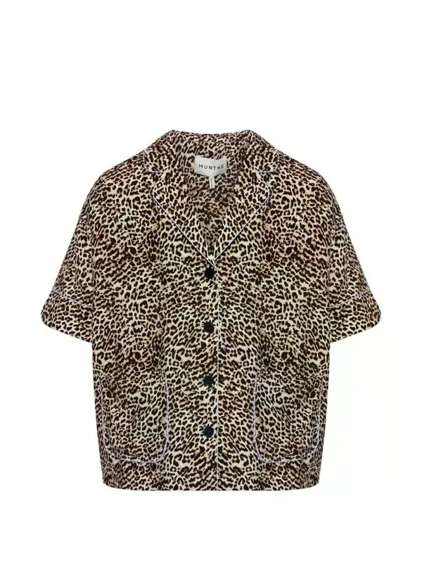 Munthe Leopard Print Short Sleeve Shirt With Contrast Piping