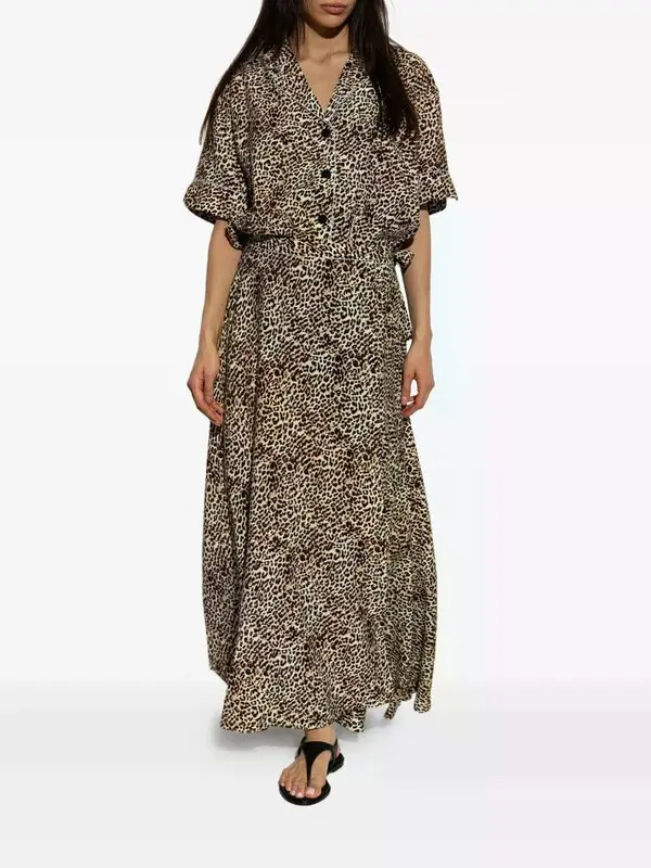 Munthe Leopard Print Short Sleeve Shirt With Contrast Piping