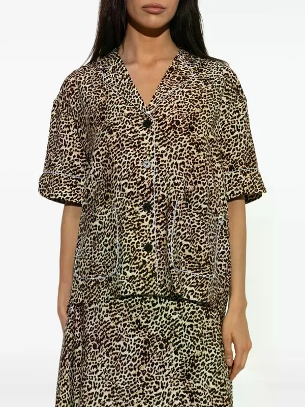 Munthe Leopard Print Short Sleeve Shirt With Contrast Piping