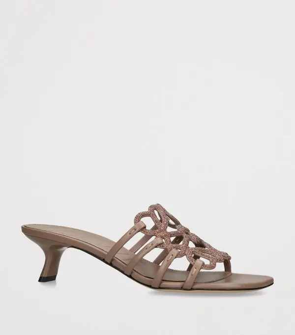 Loewe Suede Petal Anagram Heeled Mules - Brown