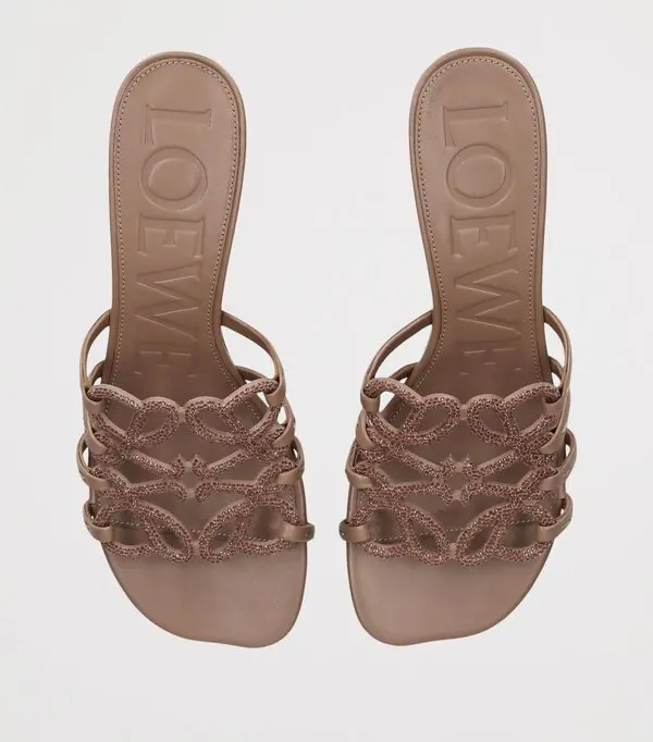 Loewe Suede Petal Anagram Heeled Mules - Brown