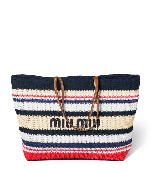 Miu Miu Woven Raffia-effect Tote Bag - Blue