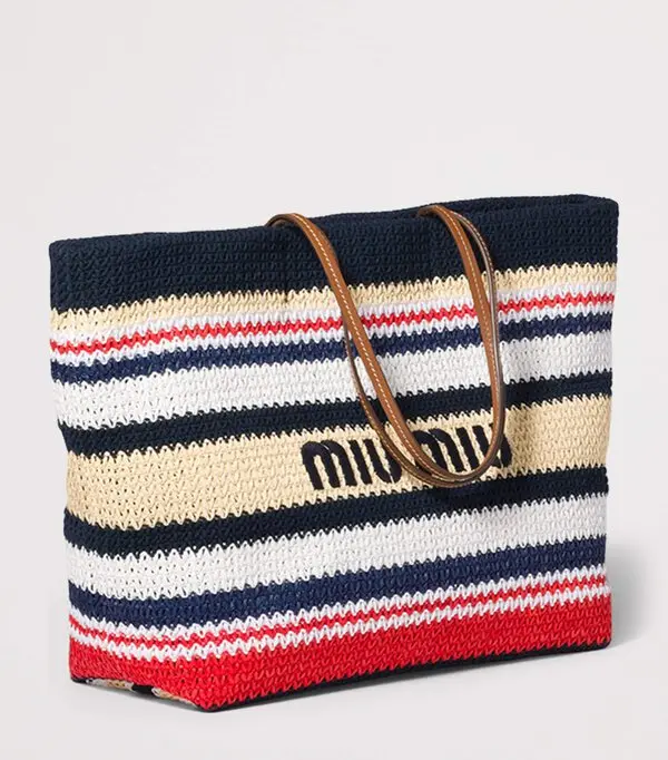 Miu Miu Woven Raffia-effect Tote Bag