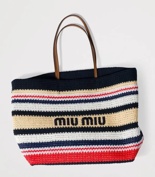 Miu Miu Woven Raffia-effect Tote Bag