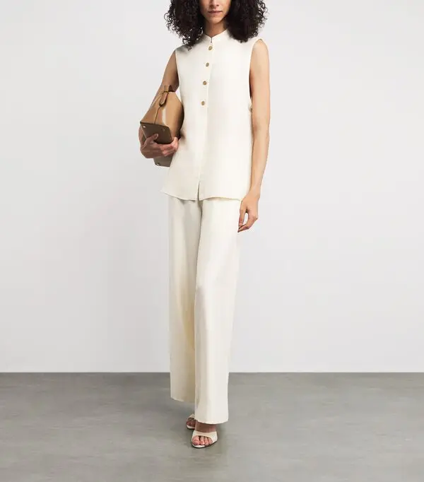 Le Kasha Silk Sleeveless Mandarin Collar Shirt - Ivory