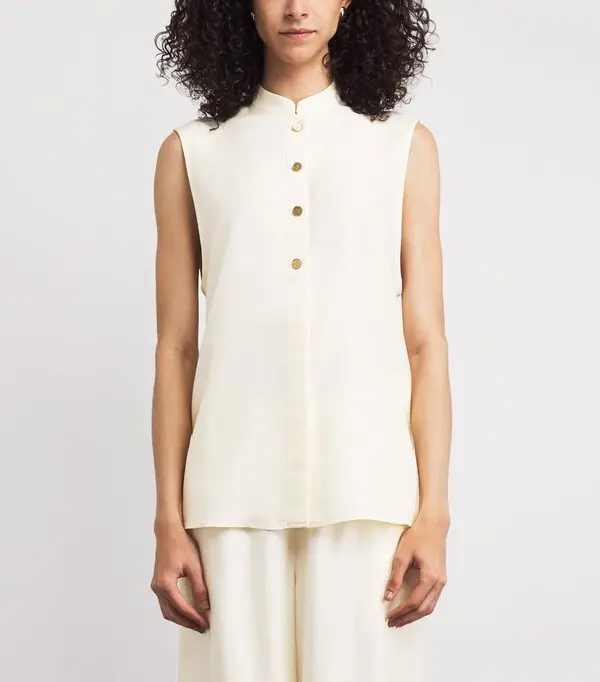 Le Kasha Silk Sleeveless Mandarin Collar Shirt - Ivory