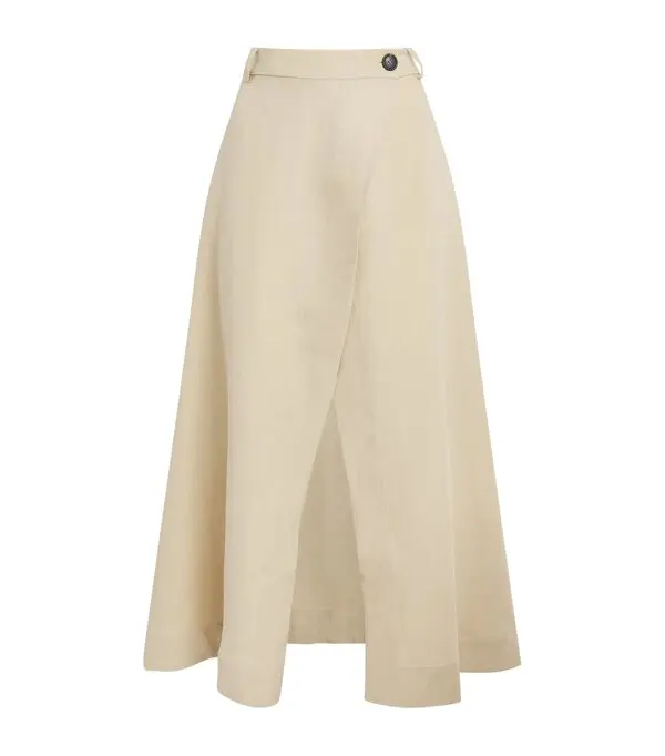 Le Kasha Linen Draped Midi Skirt