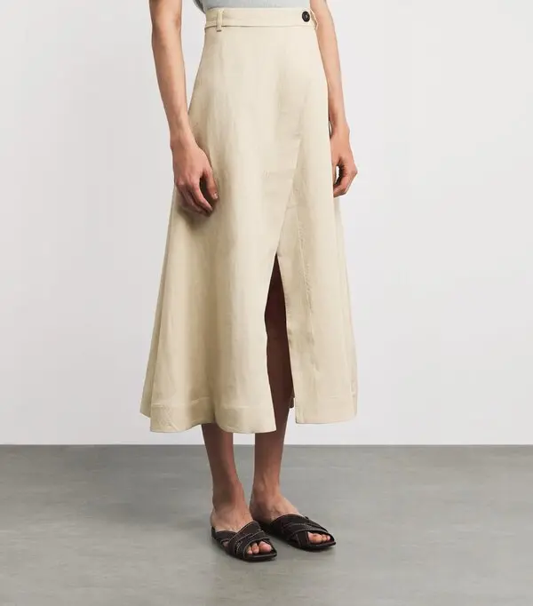 Le Kasha Linen Draped Midi Skirt