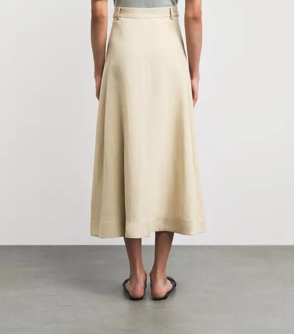 Le Kasha Linen Draped Midi Skirt
